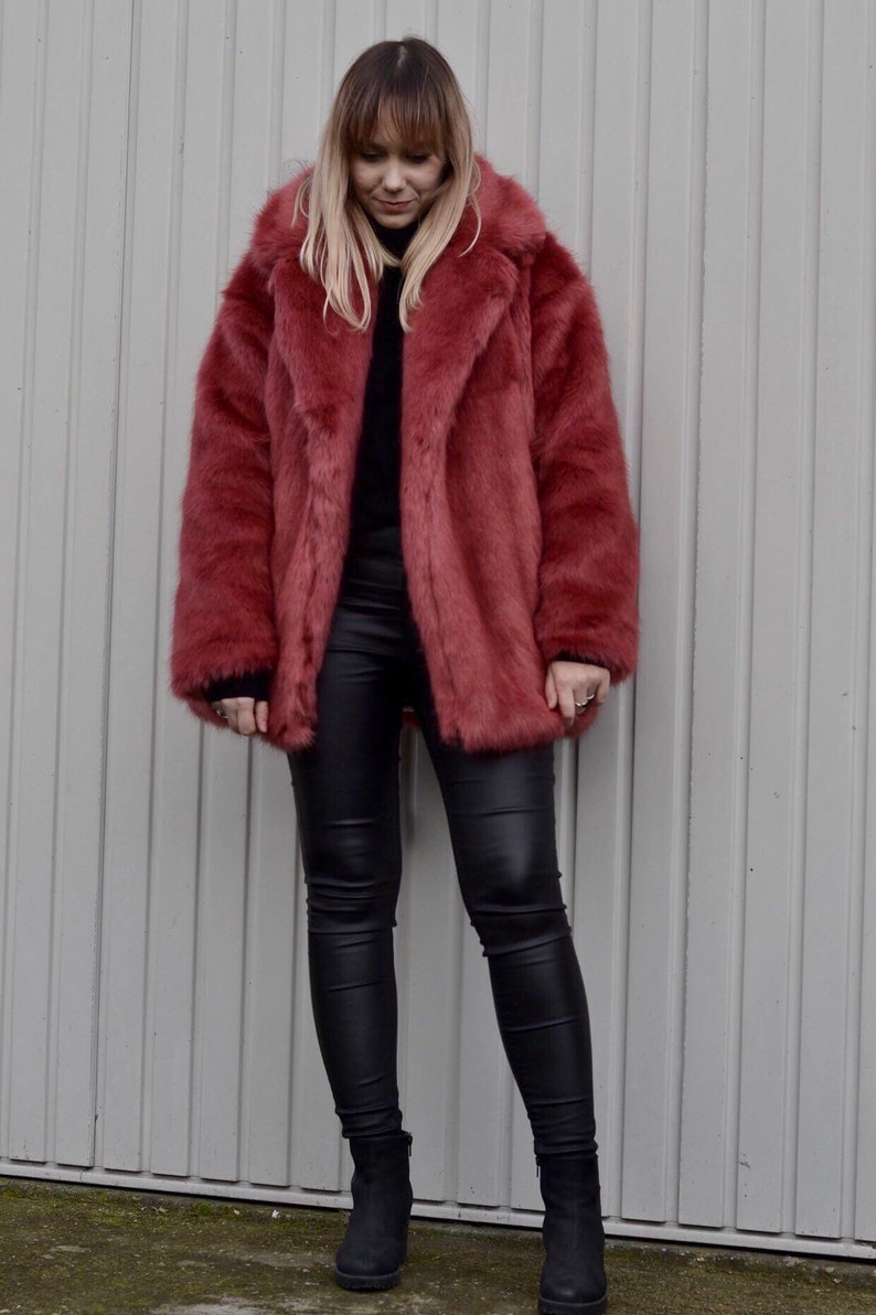 Rusty Burgundy Red Fur Coat. 100% Polyester Vegan Cruelty | Etsy