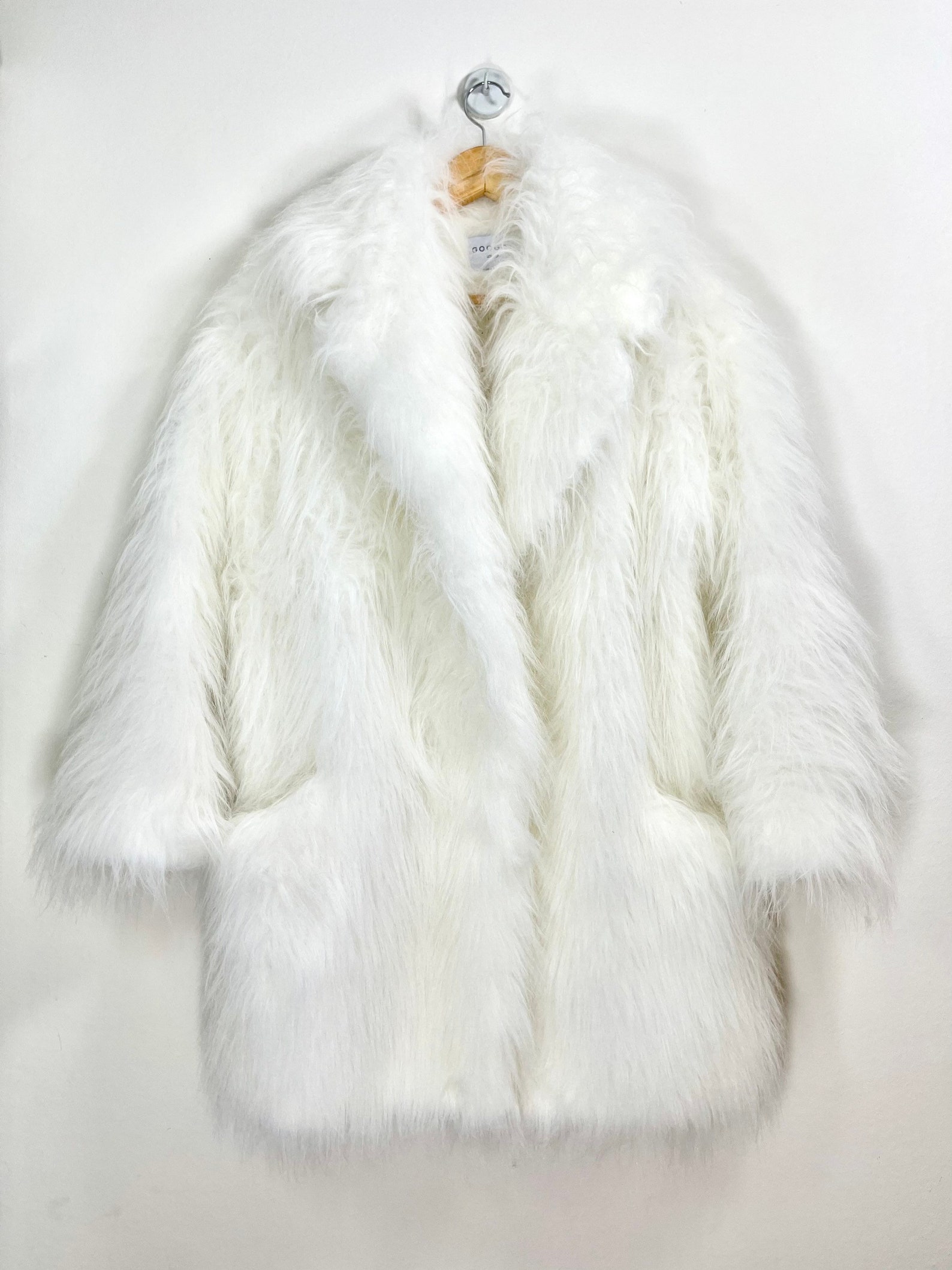 Off White Shaggy Fur Coat, Fluffy Jacket, Furry, 100% Polyester, Vegan ...