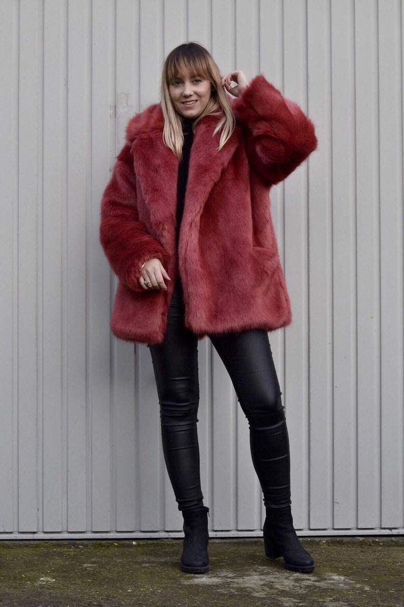 Rusty Burgundy Red Fur Coat. 100% Polyester Vegan Cruelty | Etsy