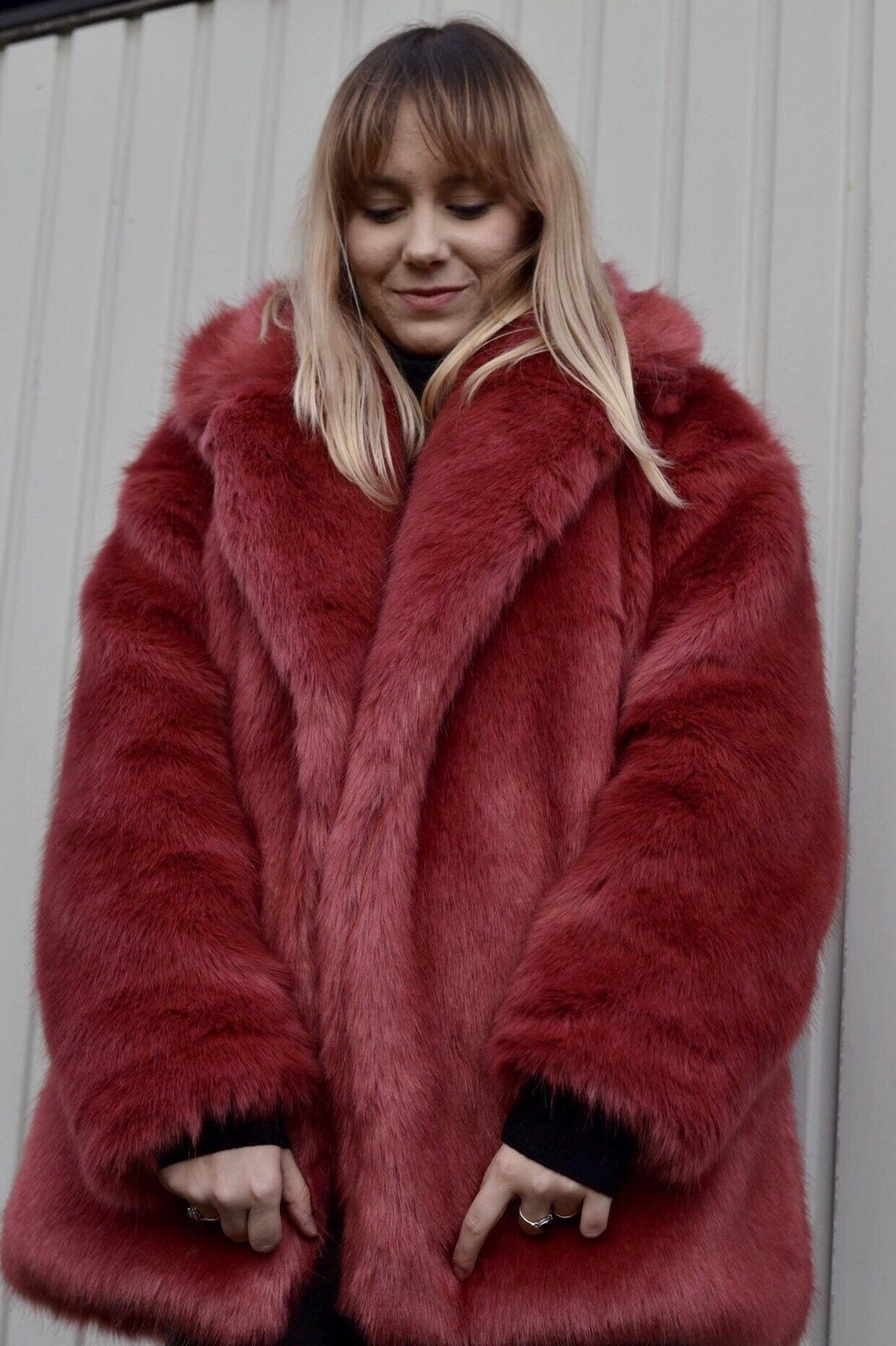 Rusty Burgundy Red Fur Coat. 100% Polyester Vegan Cruelty | Etsy