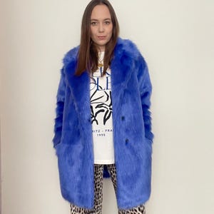 Royal Blue, Indigo Blue Luxury Fur Coat. Faux Fur, Vegan, Cruelty Free ...
