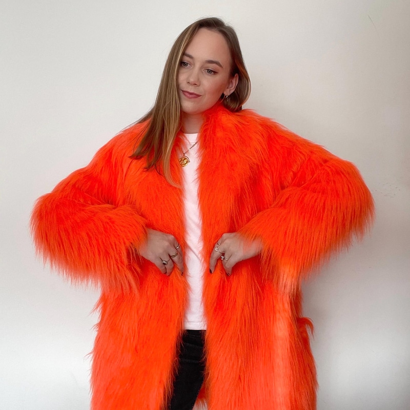 Orange Faux Fur Long Coat - Etsy UK