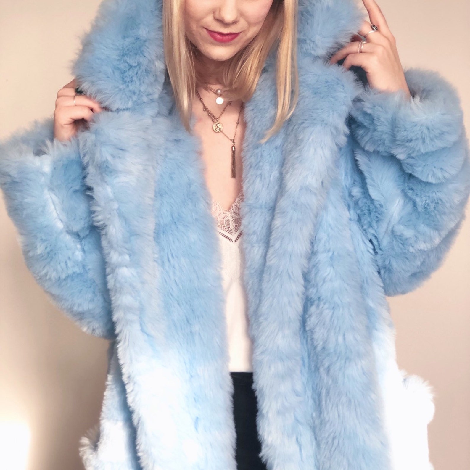 Baby Blue Fur Coat, Fluffy Jacket, Furry, 100% Polyester, Vegan, Fake ...
