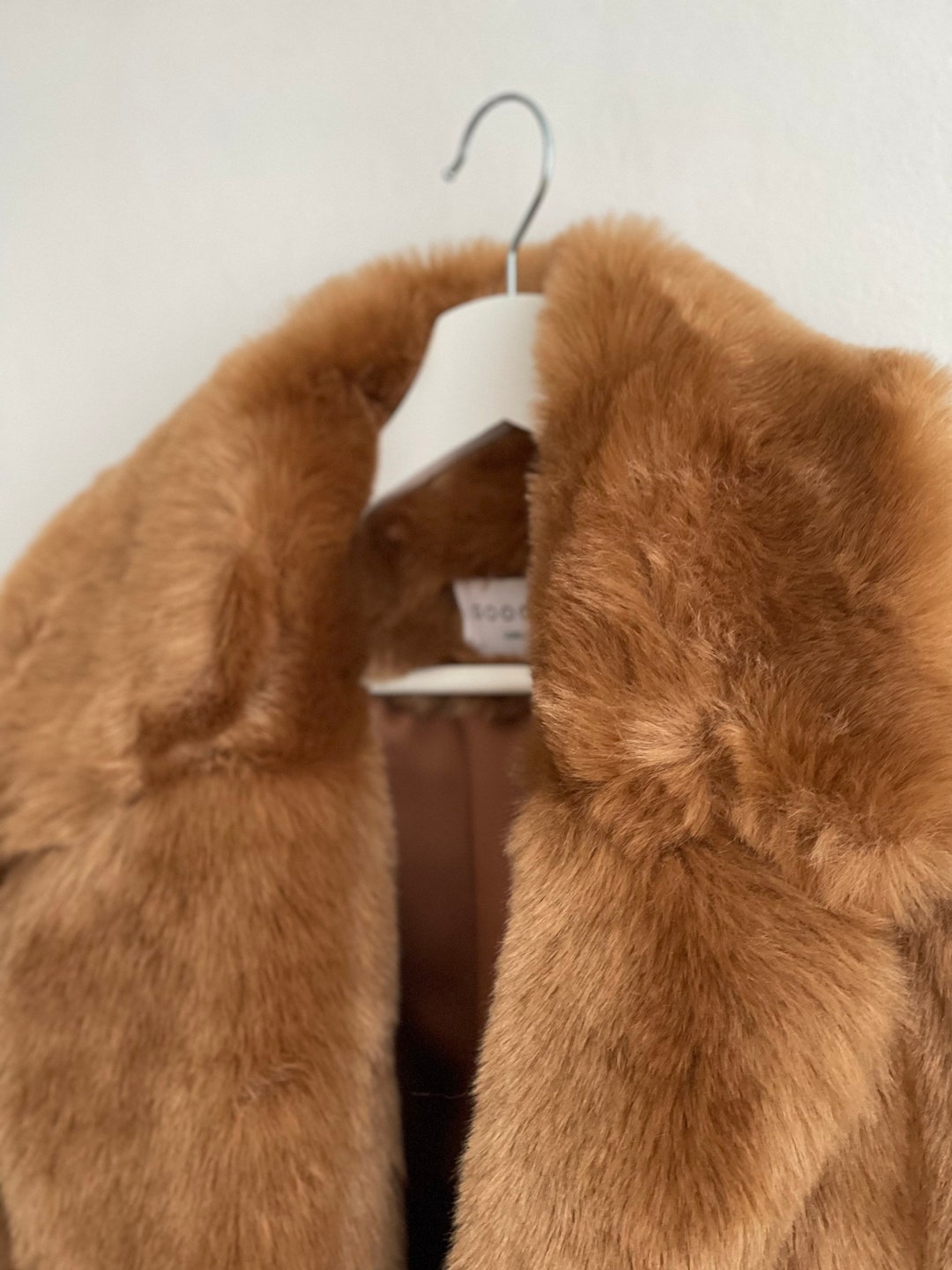 Light Brown Fur Coat, Fluffy Jacket, Furry, 100% Polyester, Vegan, Fake ...