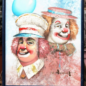 William Moninet, Two Clowns, Signed Original Oil Painting on Canvas, American Listed ...