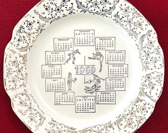 Sports Theme Gold Floral Filigree Surround 1966 Calendar Plates ...