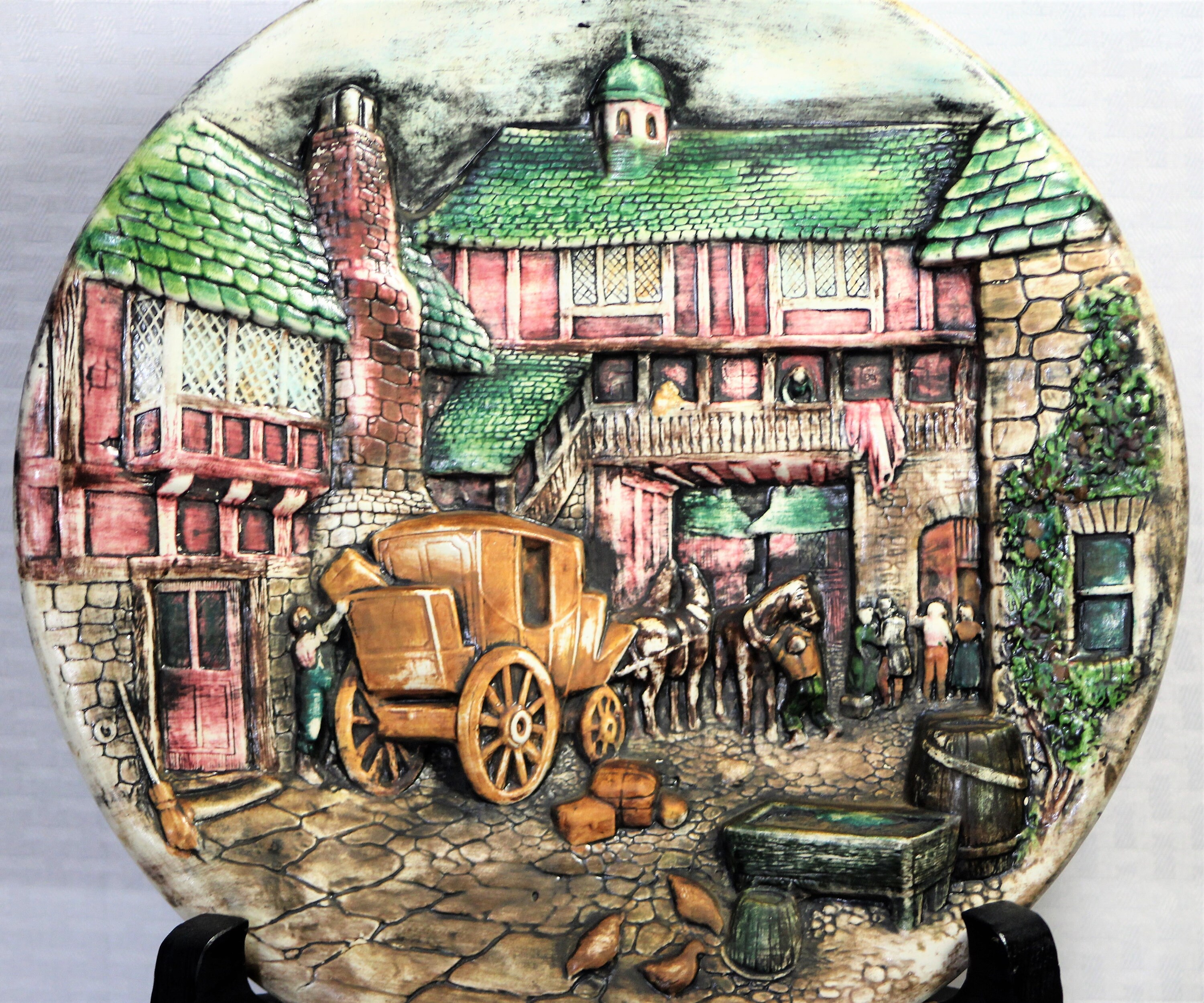 RARE Hand-painted Ceramic Wall Plaque, Victorian Inn Scene, Signed - Etsy
