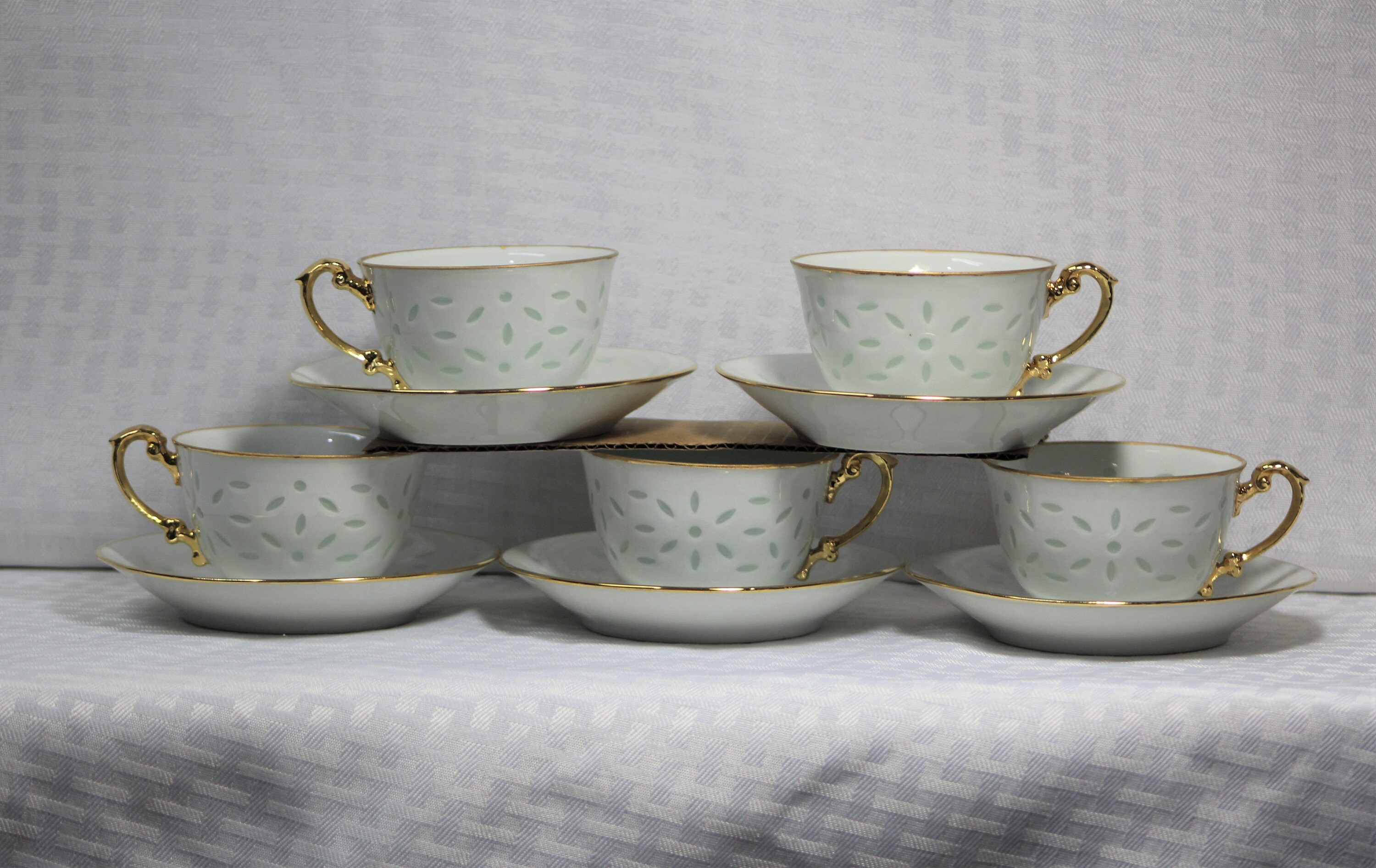 Vintage Rice Pattern Porcelain Tea Cups, Gold Rims, Signed Set - Etsy