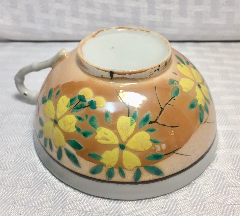 Vintage Japanese Orange Lusterware Cup and Saucer, Hand Painted With ...