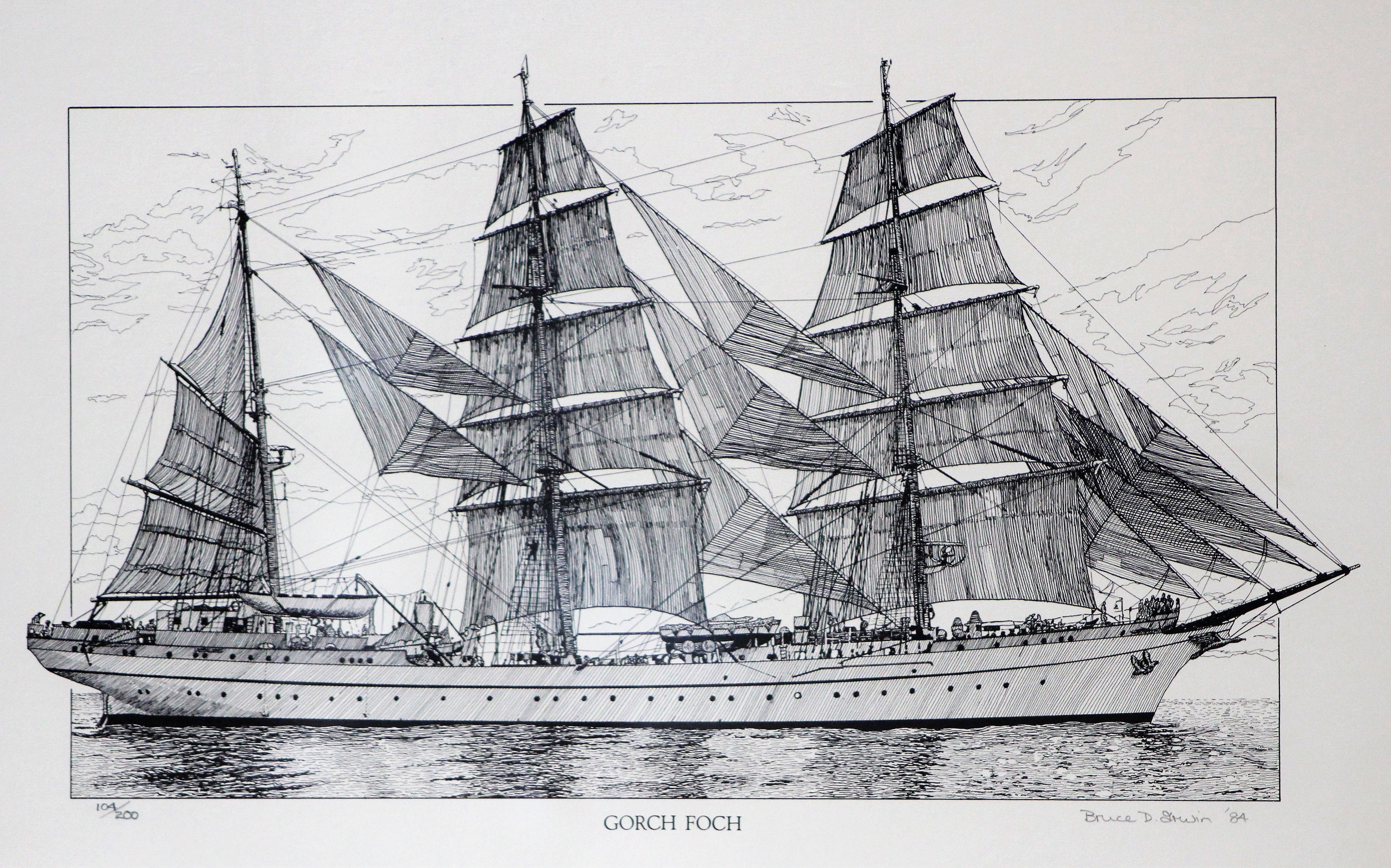 Nautical Line Drawing Sailing Ships Gorch Foch Bruce D - Etsy