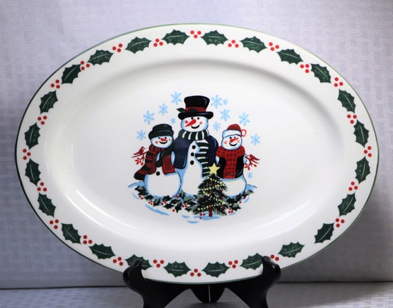 Snowman Christmas Serving Platter 14 Three Snowmen and - Etsy