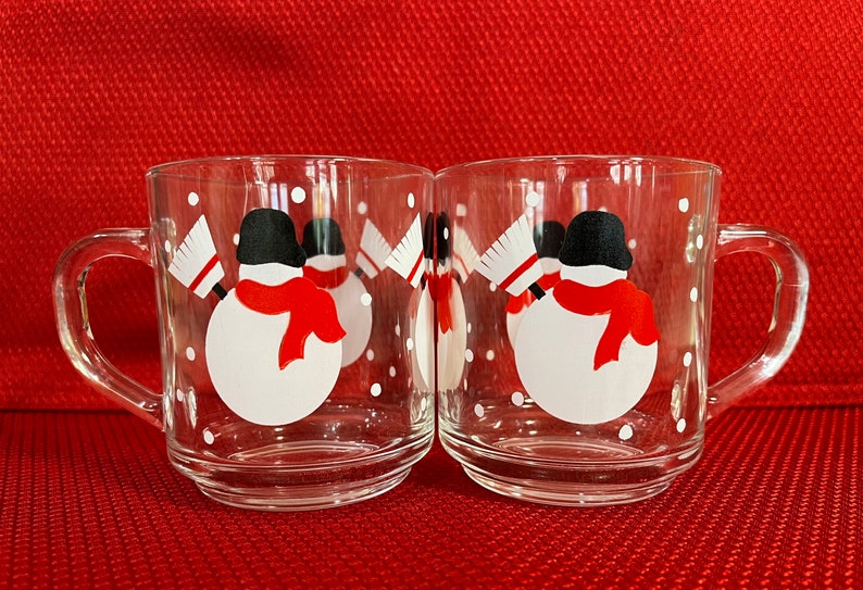 Vintage Snowman Mugs by Luminarc, Christmas Decor, Made in France, Set ...