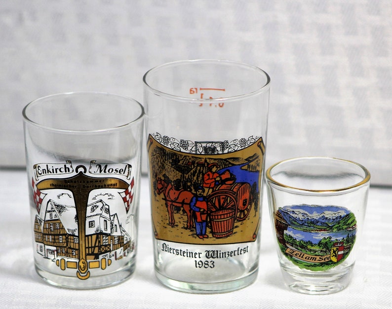 3 Vintage Austrian and German Shot Glasses or Wine Tasting Glasses ...
