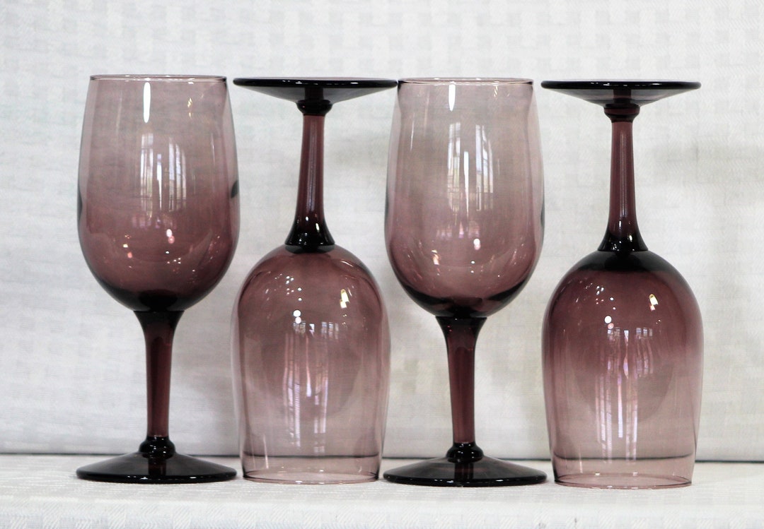 Libbey Amethyst Wine Glasses, Smokey Purple Stemware, Vintage Barware ...