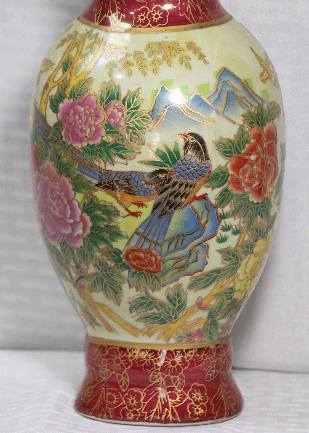 Hand Painted Chinese Vase, Decorated With Birds, Flowers and Mountains ...
