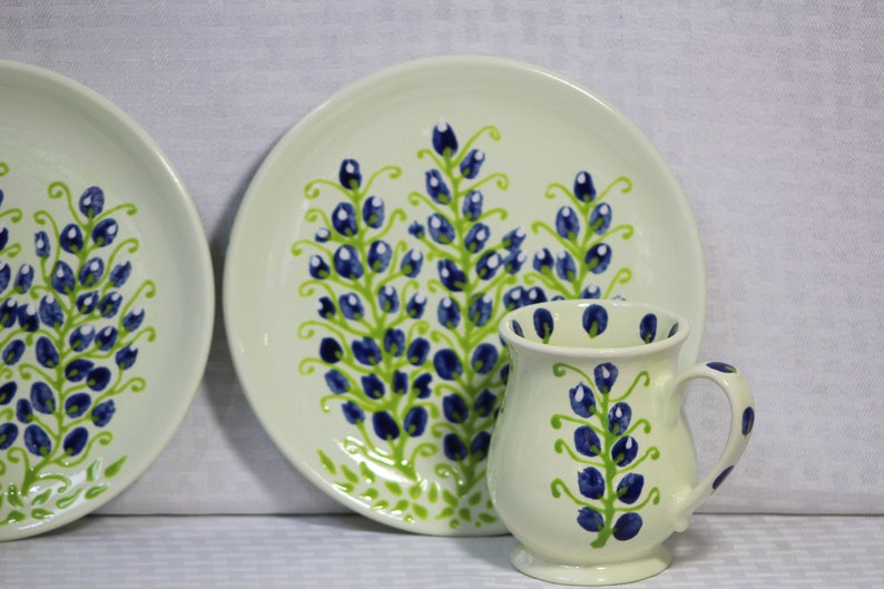 Hand Painted Texas Bluebonnet Plates and Mugs Celina by | Etsy
