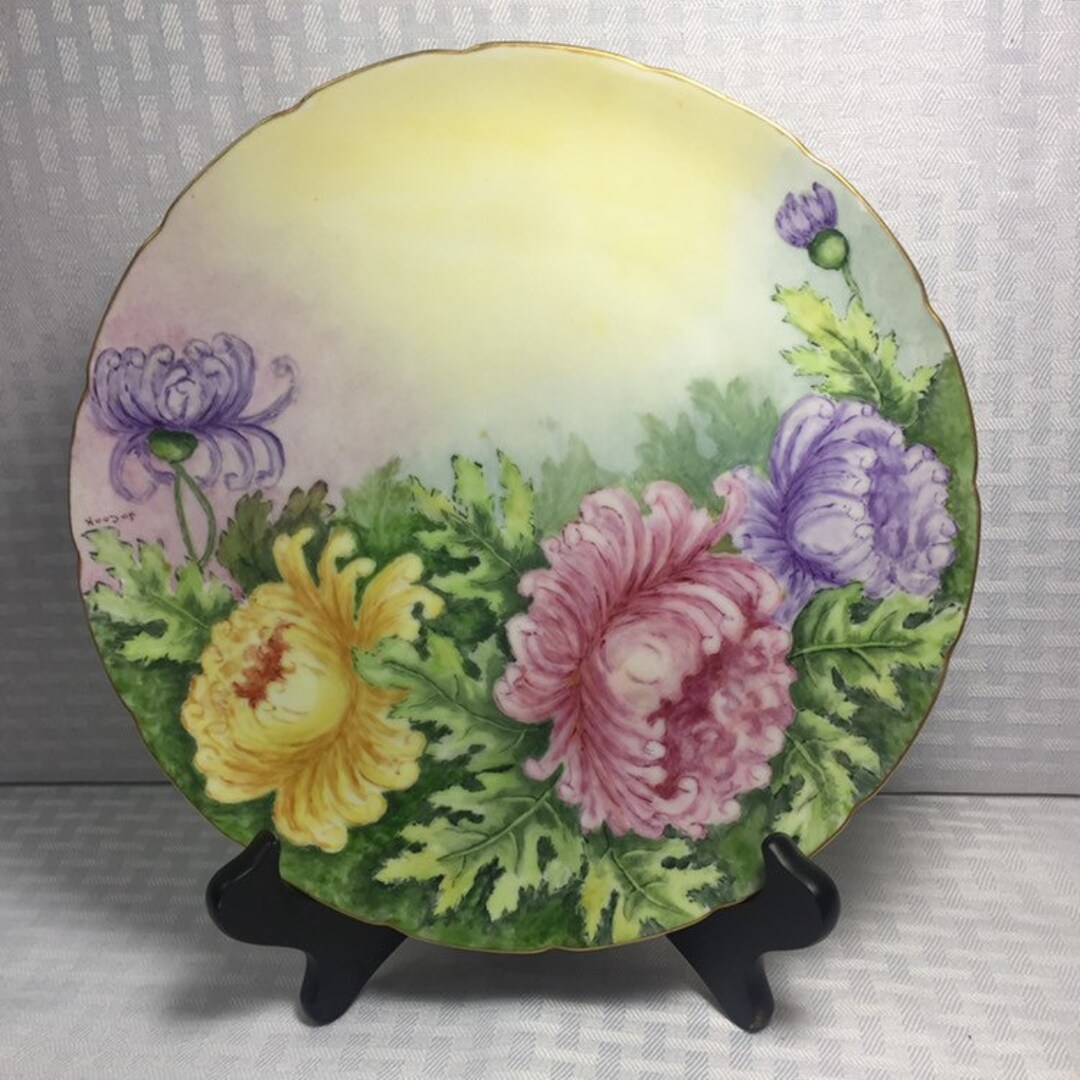 Painted Porcelain Plate, Hand Painted Colorful Flowers, Signed Jo Cook ...
