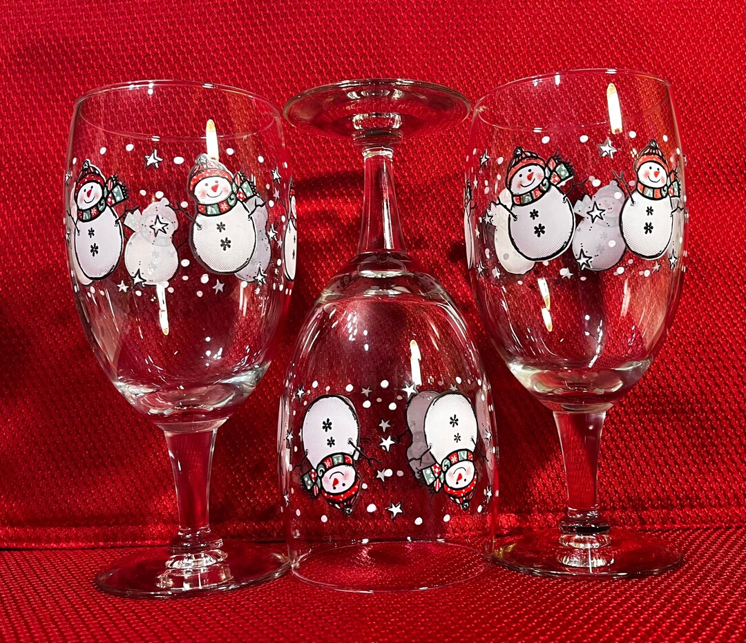 Libbey Snowman Water Goblets or Iced Tea Glasses, Christmas Tumblers ...