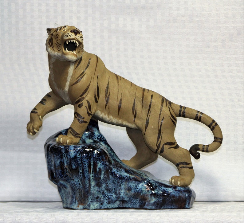 Vintage Chinese Sculpture Growling Tiger on a Rock Shiwan | Etsy