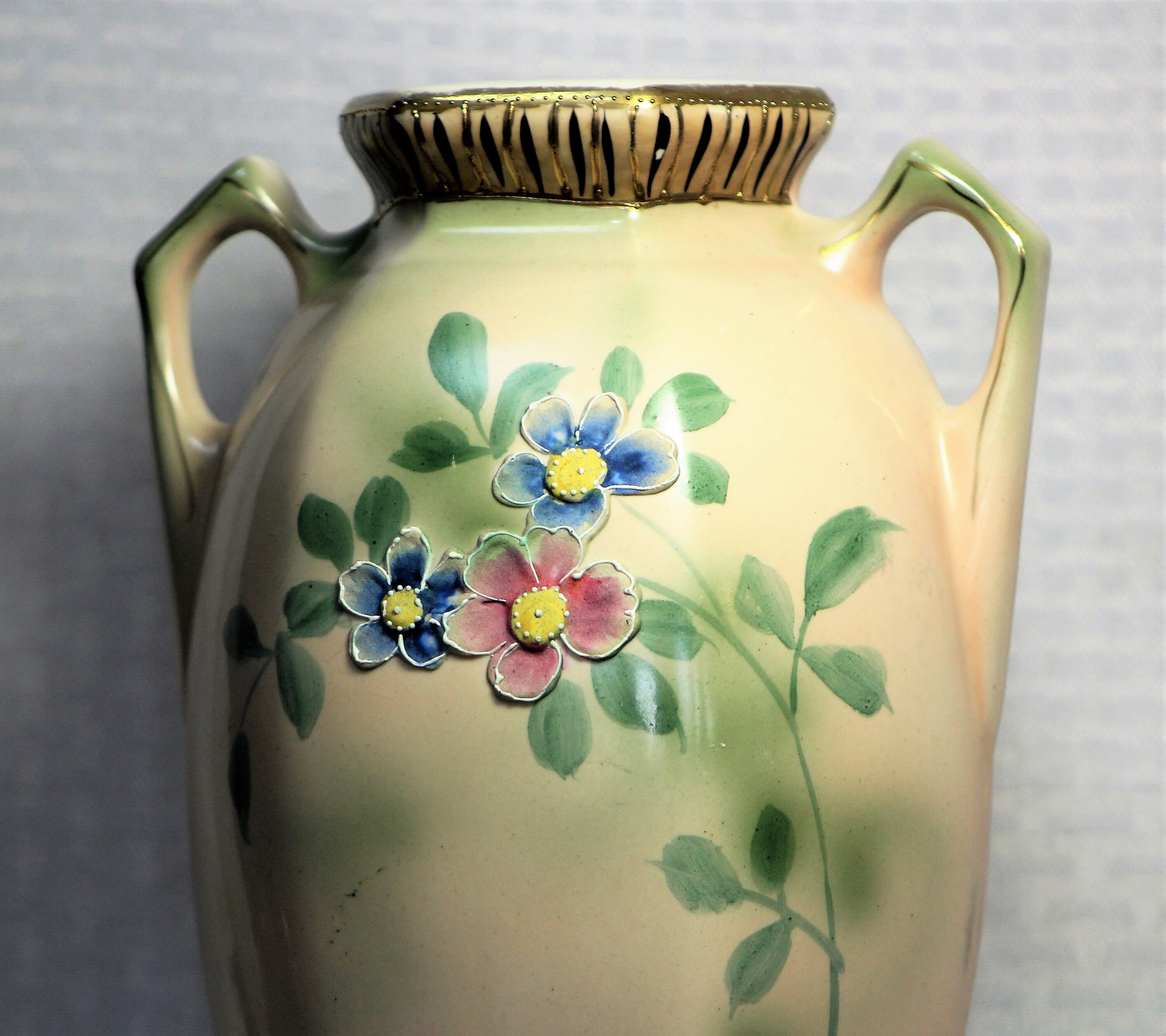 Large Hand Painted Hexagonal 12 Vase With Handles Blue | Etsy