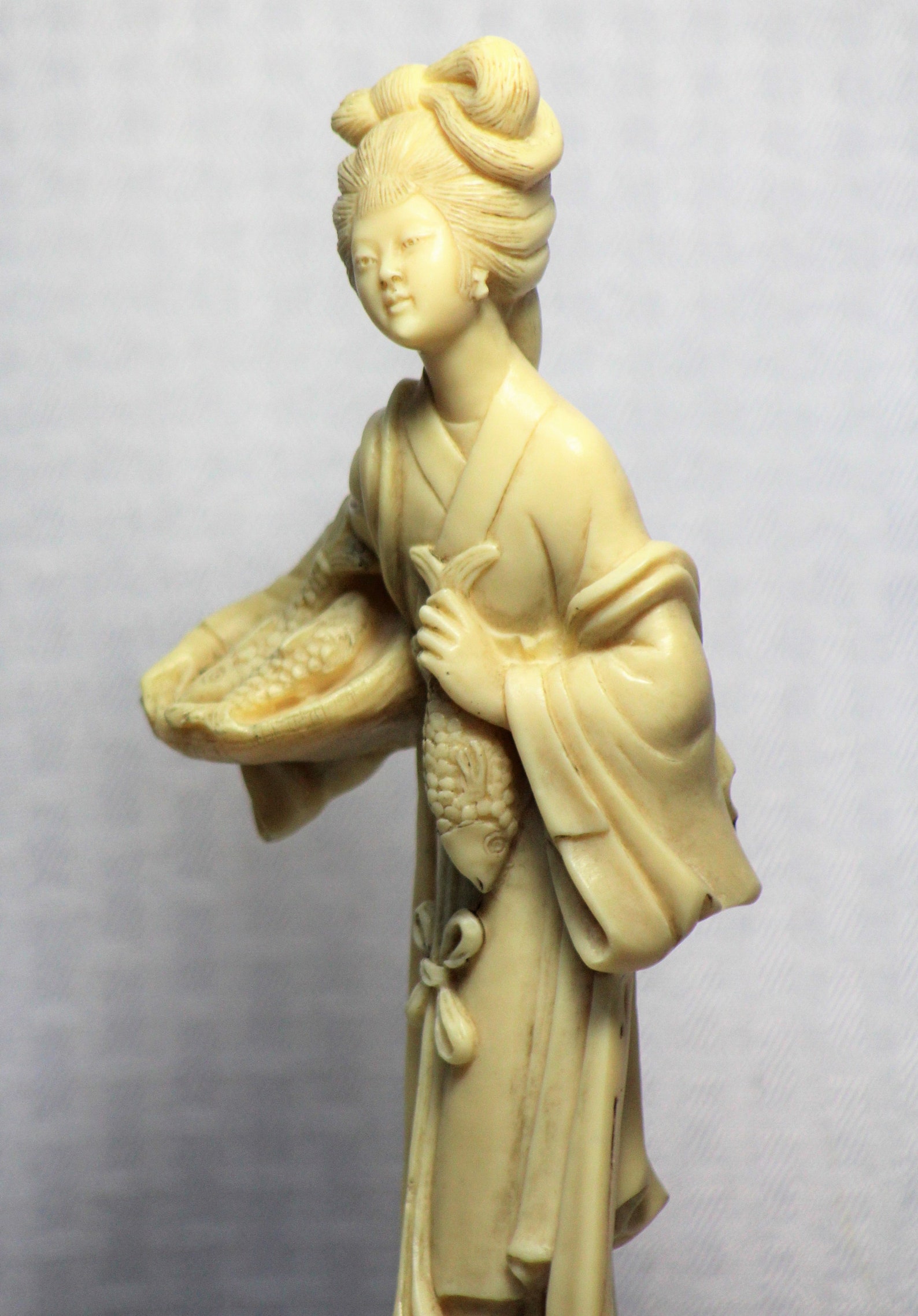 RARE Geisha Sculpture or Figurine of a Fish Seller Atop Wood - Etsy