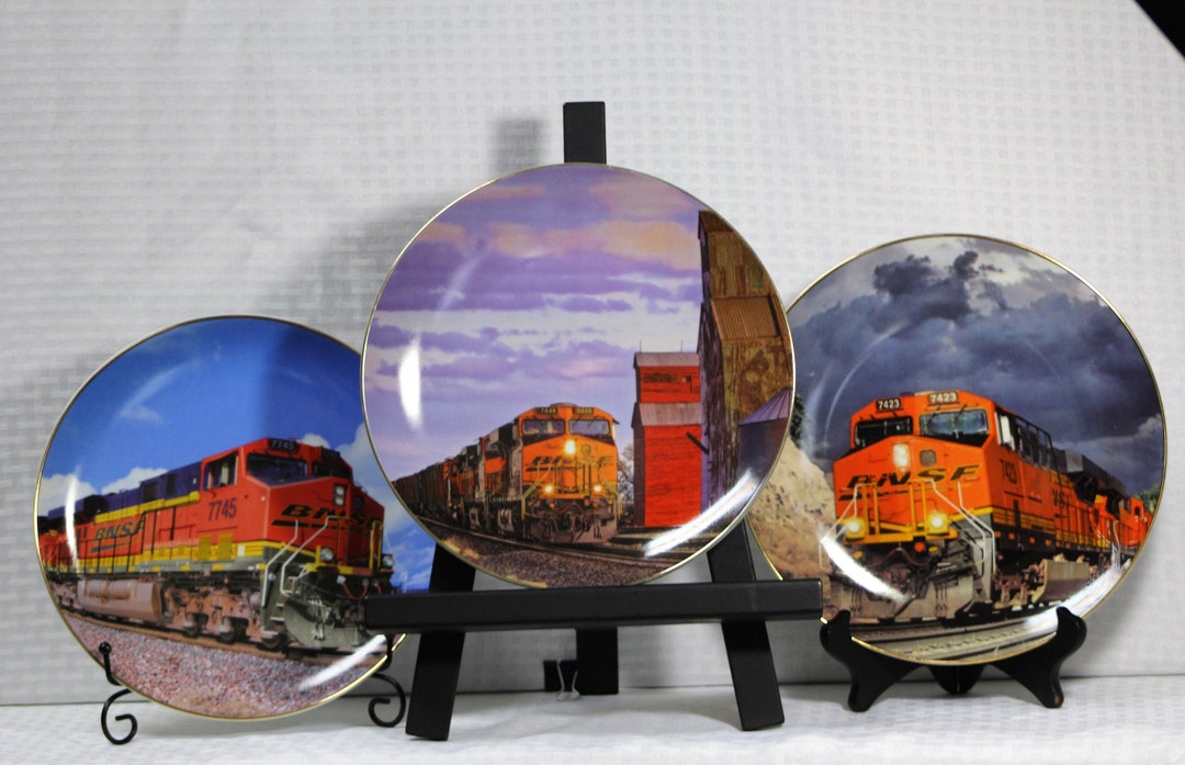 3 BNSF Railway Plates, Rural Skyscrapers BNSF 7446, Stormy Skies Bnsf ...