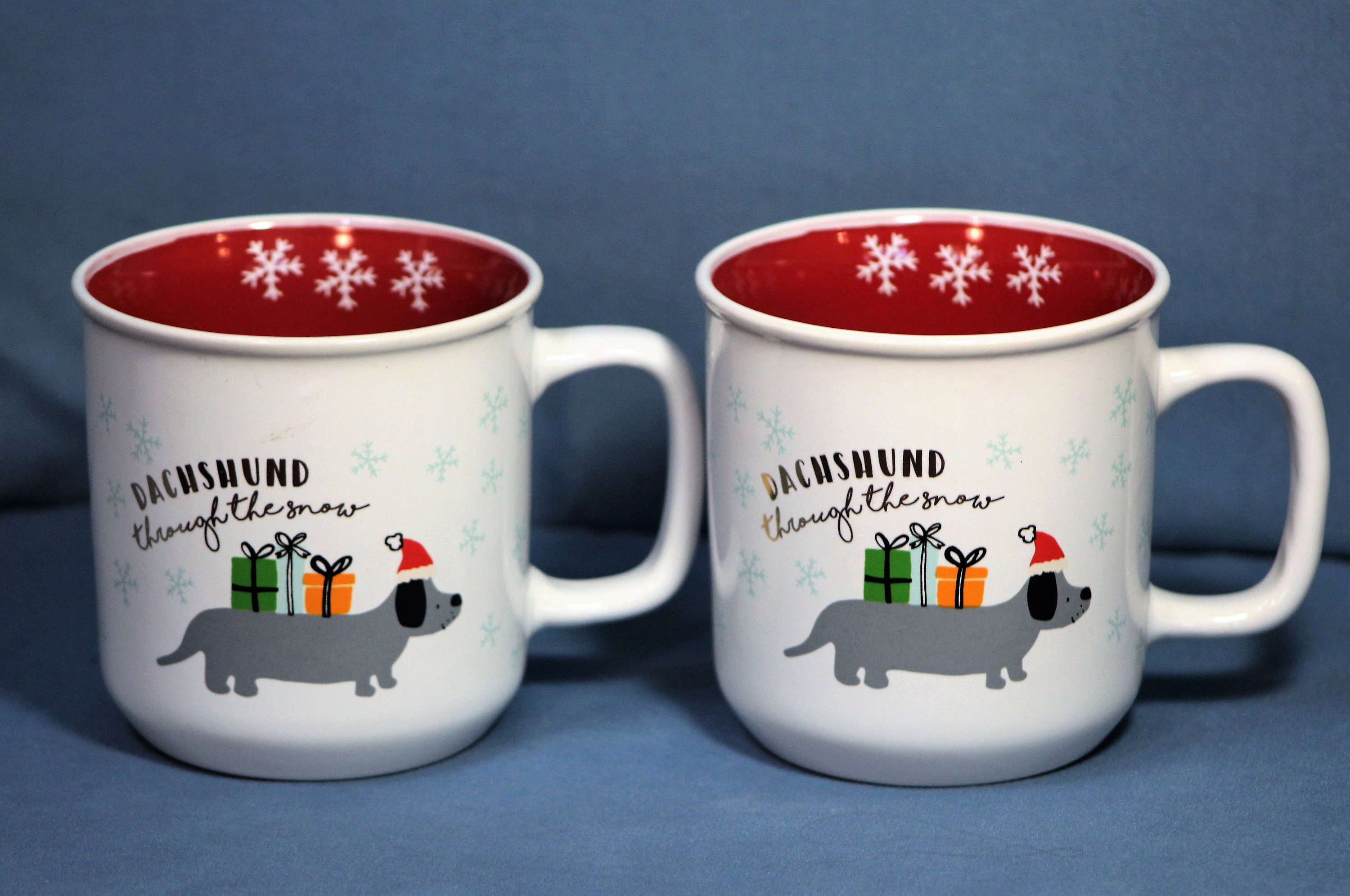 Dachshund Through the Snow Coffee Mugs Red Interior and | Etsy