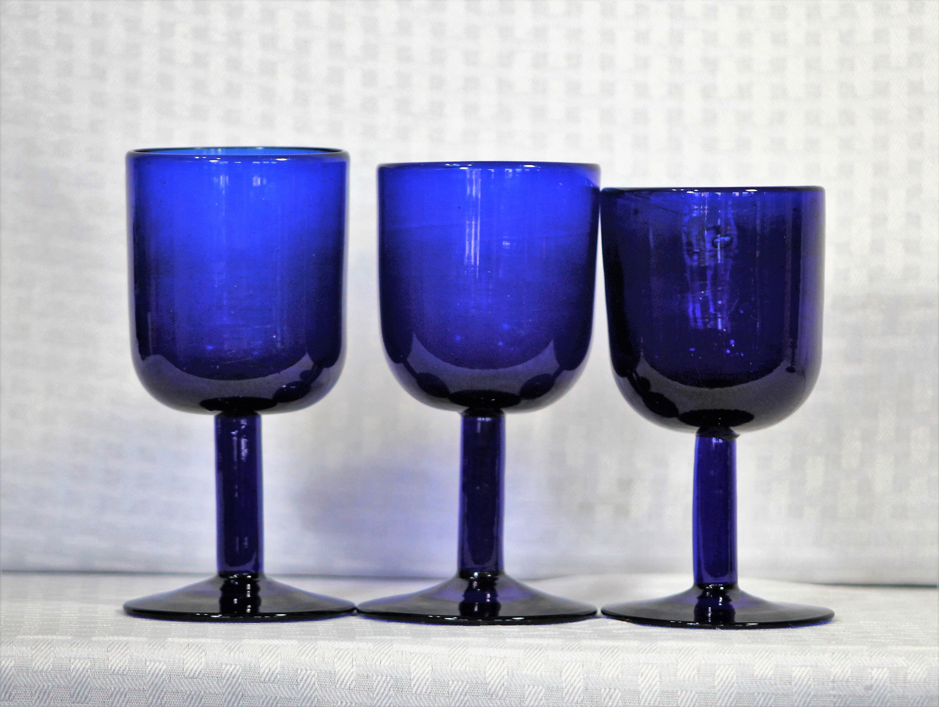 Hand Blown Cobalt Blue Stemmed Wine Goblets, Rustic Decor, Vintage Wine ...