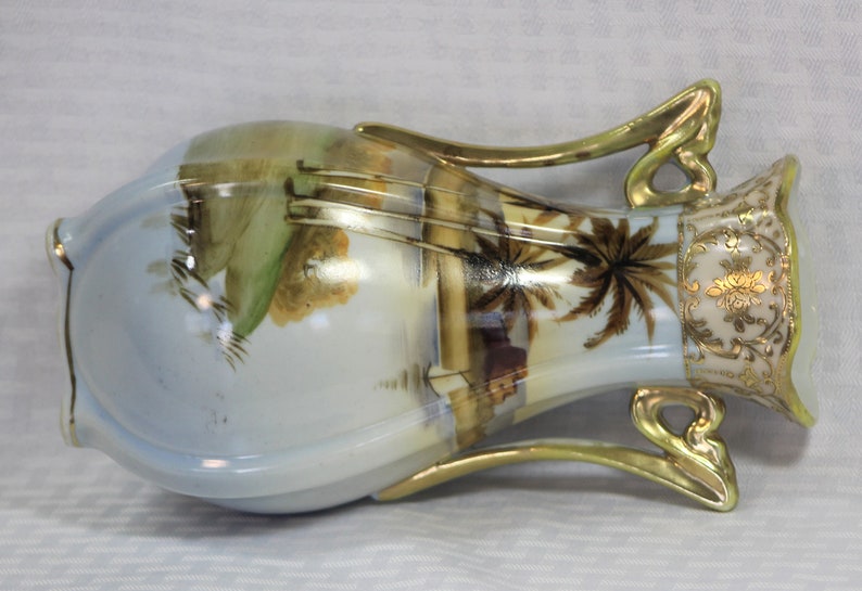 Hand Painted Ribbed Vase Art Deco Double Handles Palm Trees - Etsy