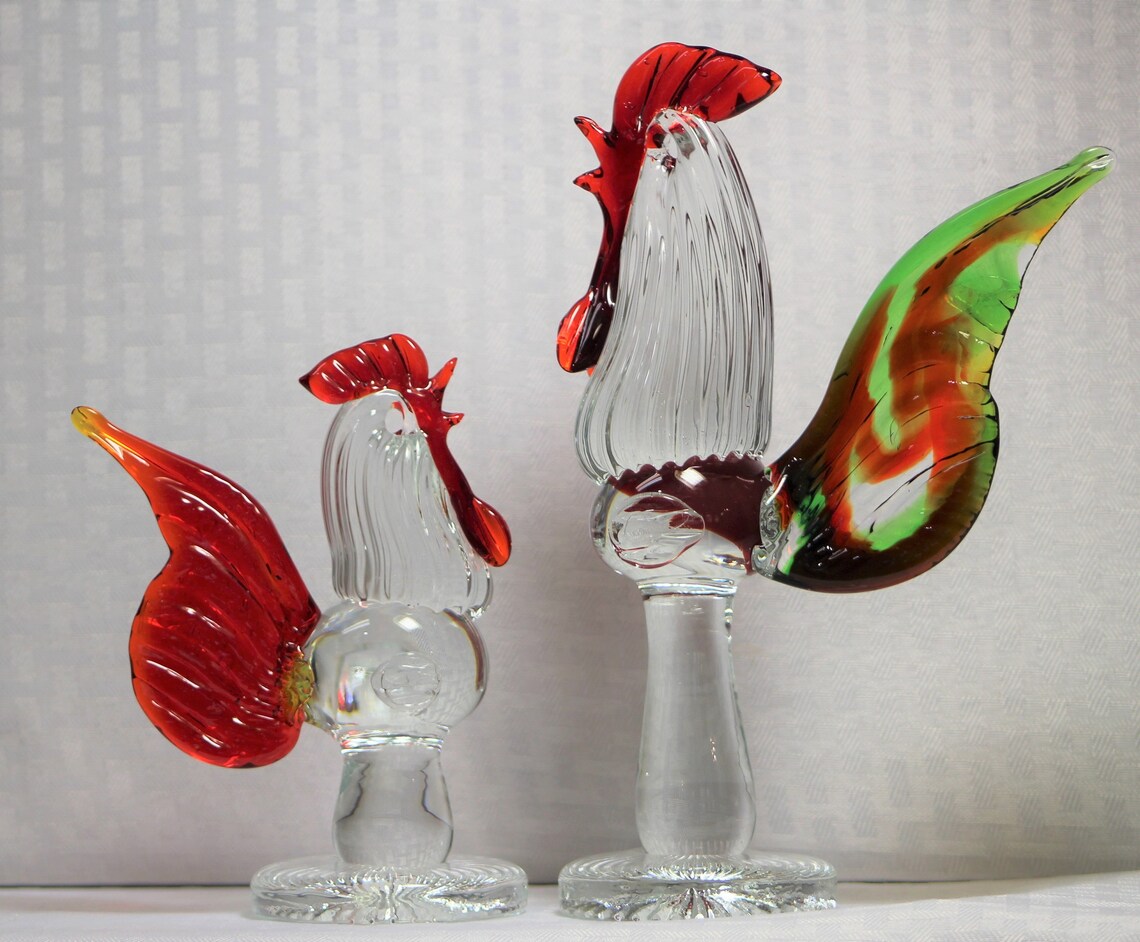Vintage Handcrafted Glass Roosters Murano Style Collectible - Etsy