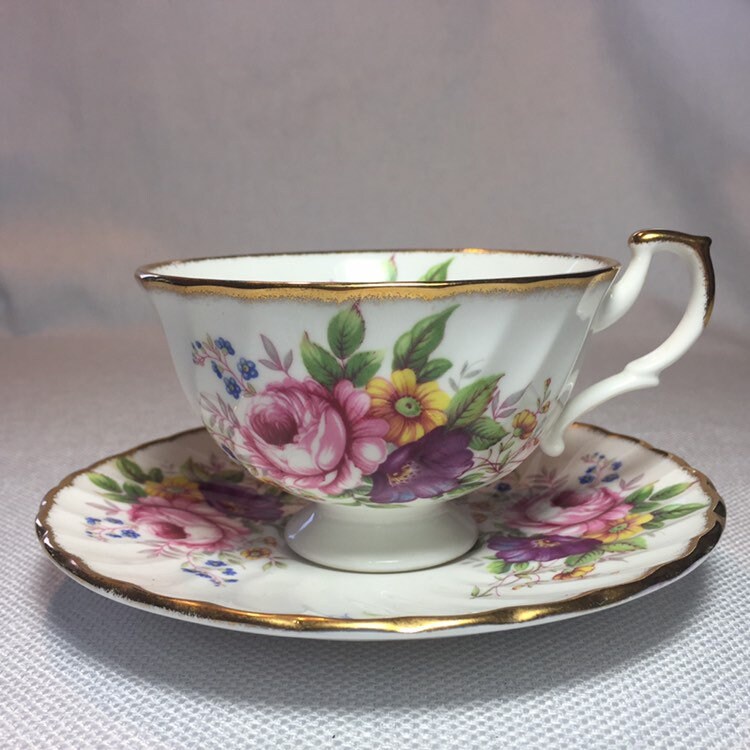Hudson Middleton Bone China Tea Cup and Saucer, Spring Floral, Gold ...
