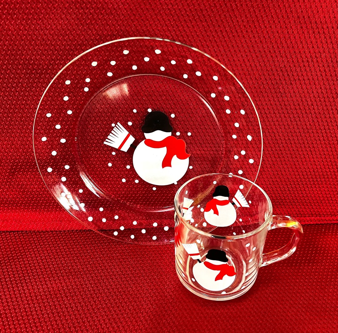 Vintage Snowman Mugs & Plates by Luminarc, Christmas Decor, Made in ...