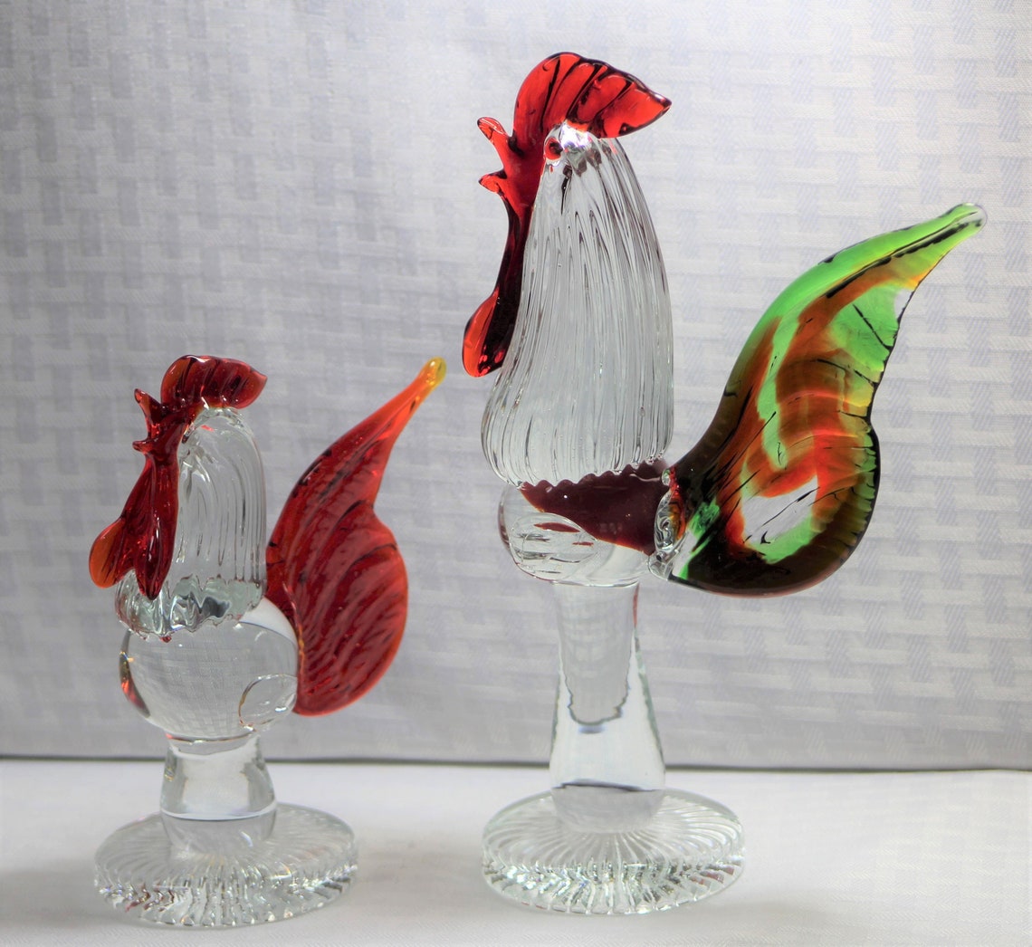 Vintage Handcrafted Glass Roosters, Murano Style, Collectible Glass ...