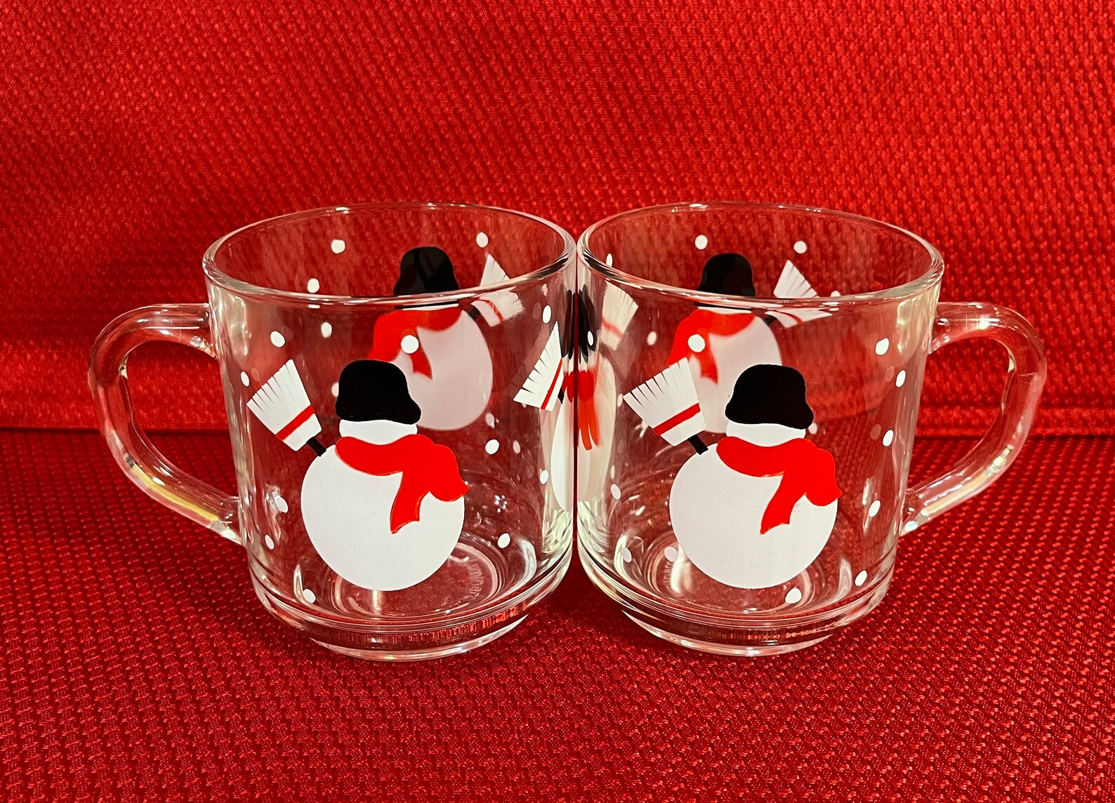 Vintage Snowman Mugs by Luminarc, Christmas Decor, Made in France, Set ...