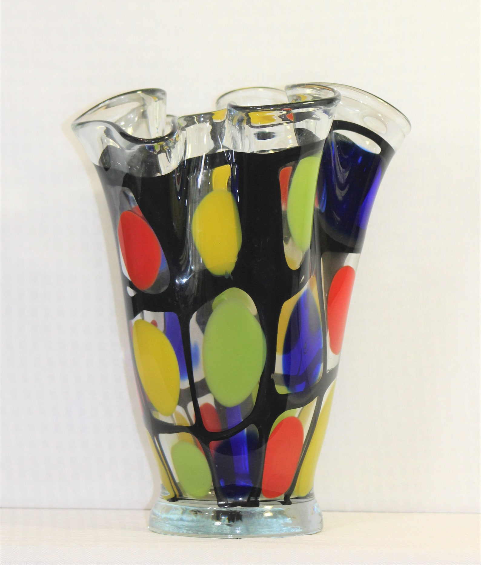 Mihai Topescu Hand Blown Colorful Ruffled Vase, Art Glass, Made in ...