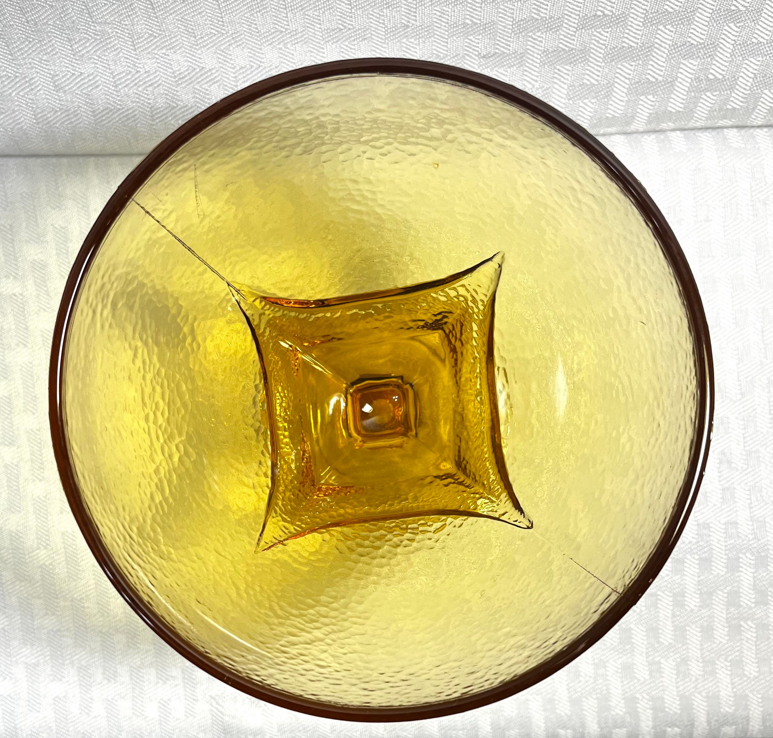 Amber or Yellow Dimpled Glass Bowl With Domed Lid by Jeanette Glass ...