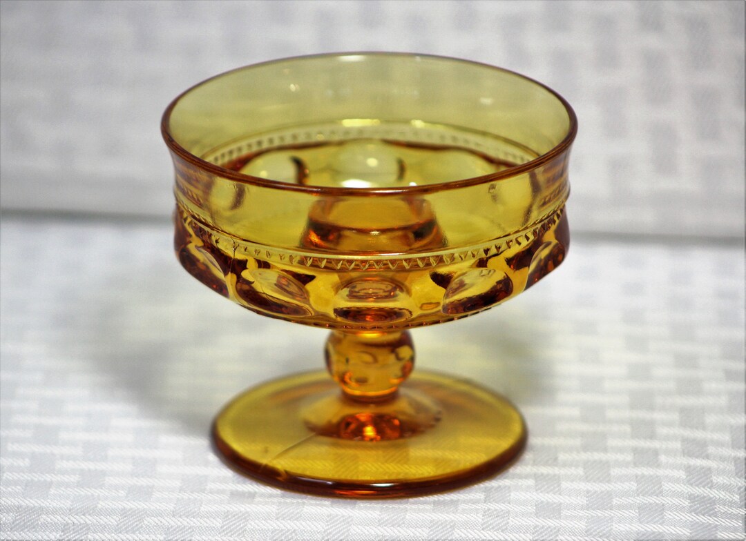 Indiana Glass Amber Candle Holder, King's Crown, Colony Thumbprint ...