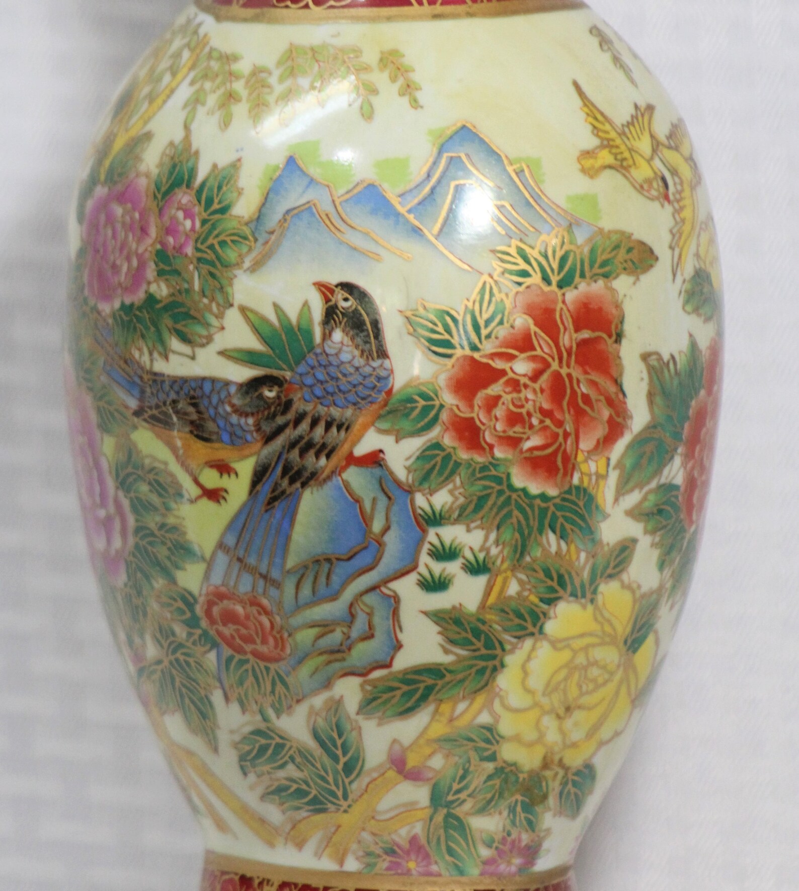 Hand Painted Chinese Vase, Decorated With Birds, Flowers and Mountains ...