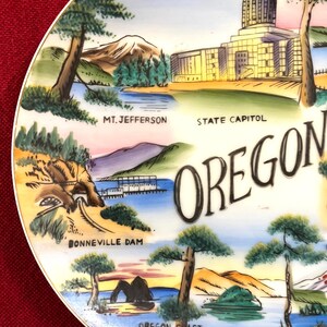 Oregon Souvenir State Plate, Hand Painted, Mt Hood, Mt Jefferson ...