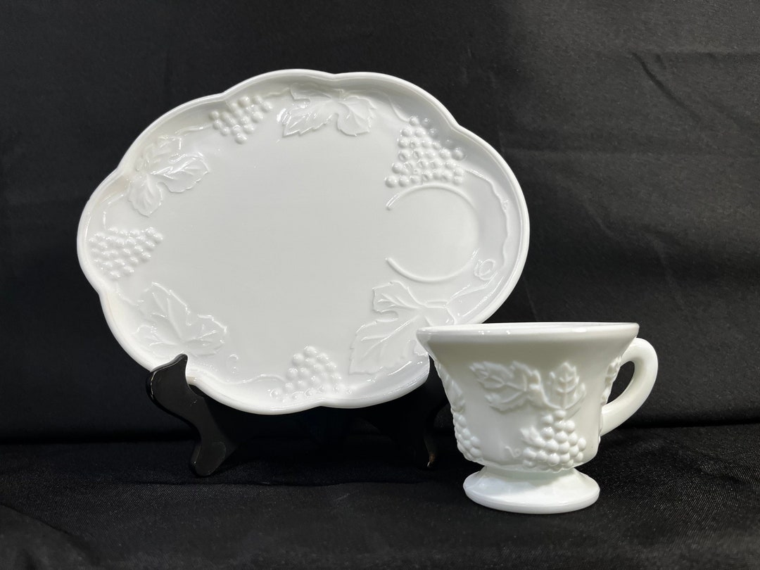 Colony Harvest Milk Glass Snack Sets, Oval Snack Plate With Matching ...