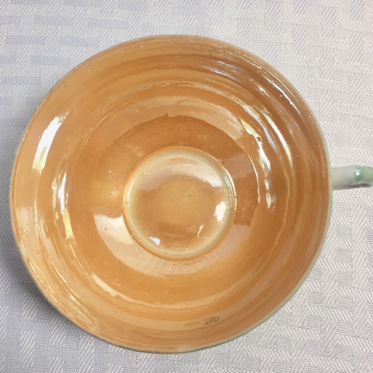 Vintage Japanese Orange Lusterware Cup and Saucer, Hand Painted With ...