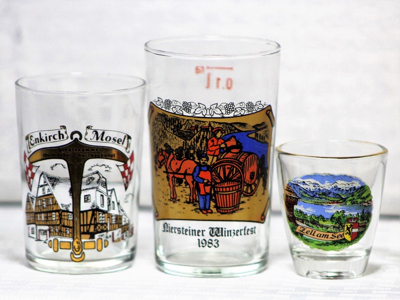 3 Vintage Austrian and German Shot Glasses or Wine Tasting Glasses ...