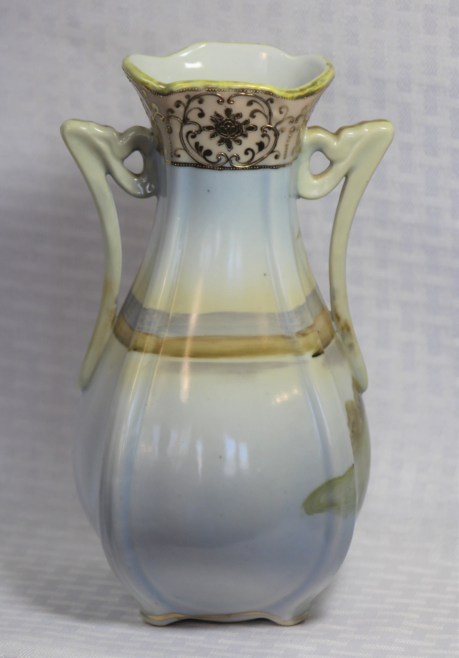 Hand Painted Ribbed Vase Art Deco Double Handles Palm Trees - Etsy