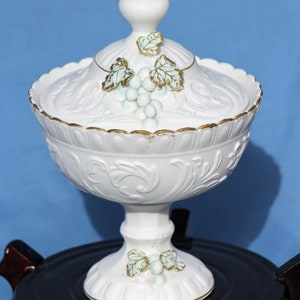 Lefton China Bisque Porcelain Pedestal Dish With Grapes and Leaves in ...