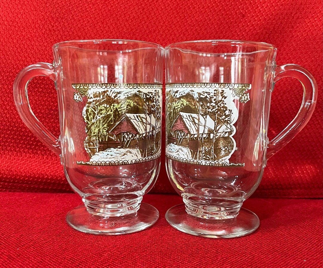 Glass Mugs by Libbey, Featuring a Red Covered Bridge, Johnson Brothers ...