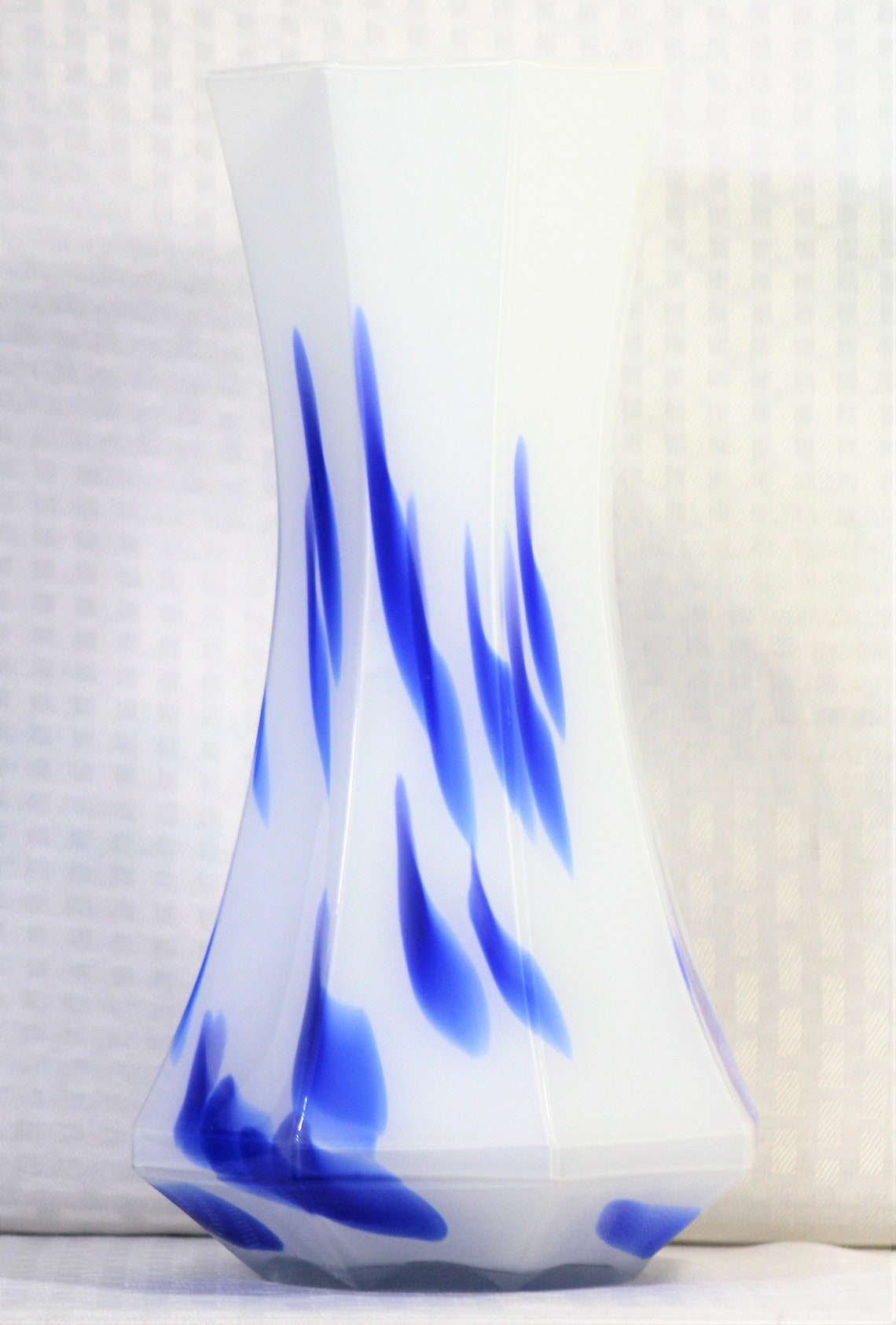 Murano Glass Octagonal Vase Lavorazione Arte White With Blue - Etsy