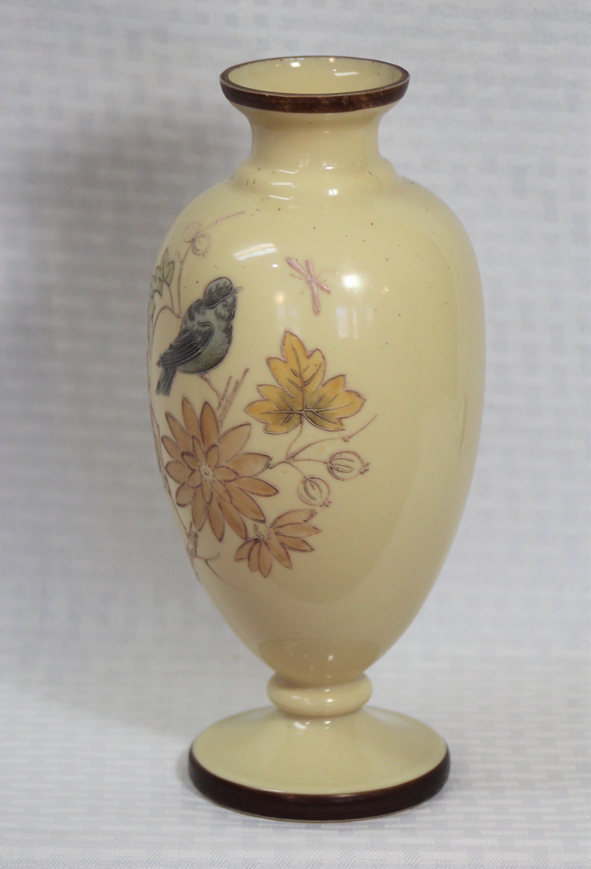 RARE Antique Bristol Glass Vase, Hand Enameled With Blue Bird, Flowers ...