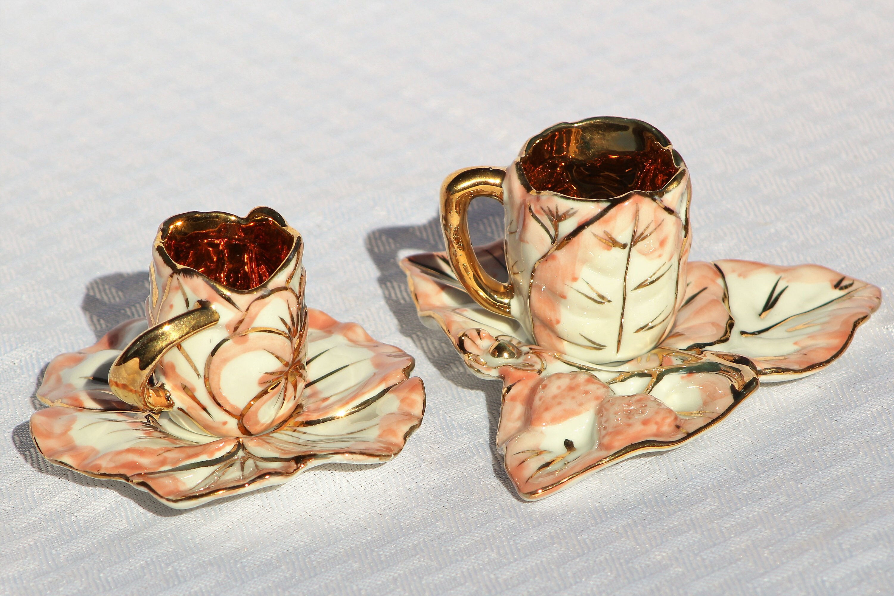 Handmade Miniature Cups and Saucers Pink and White 24kt | Etsy