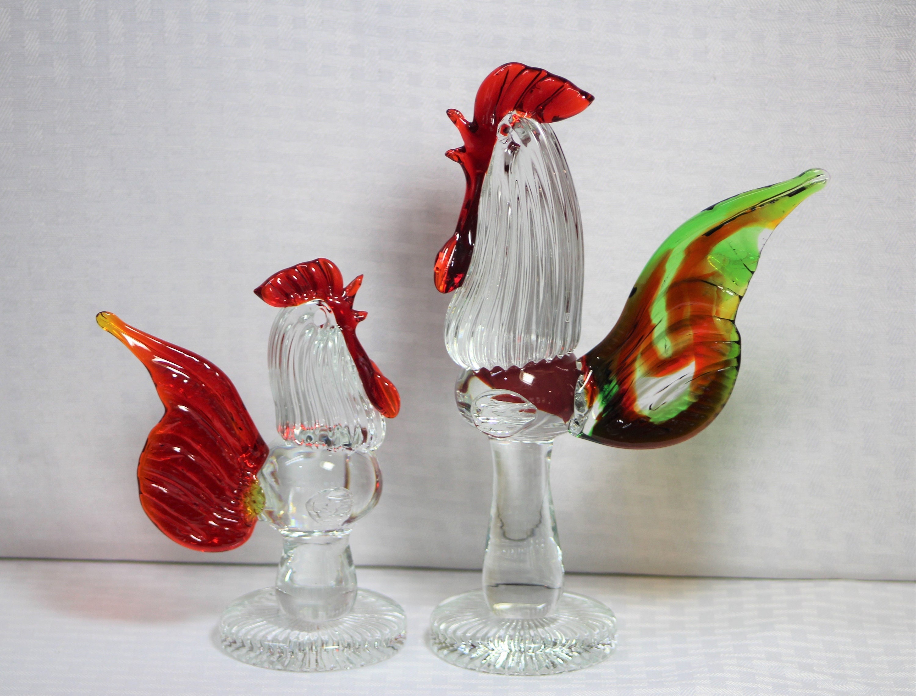 Vintage Handcrafted Glass Roosters Murano Style Collectible | Etsy
