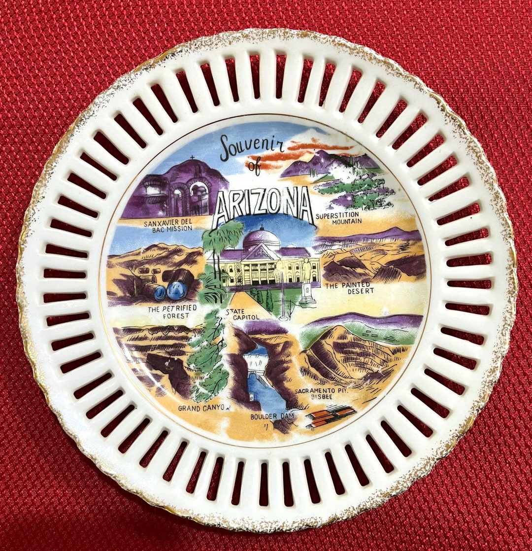 Arizona Souvenir Plate, Hand Painted, the Painted Desert, Superstition ...